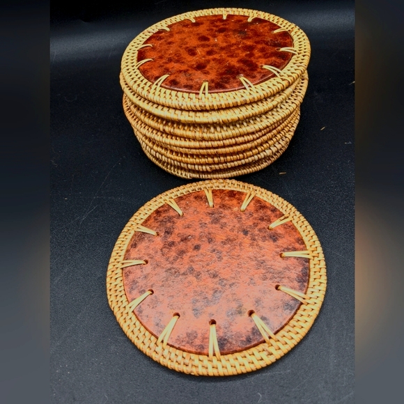 Pier 1 | Dining | Pier Tamarind Brown Leather Coasters With Rattan ...